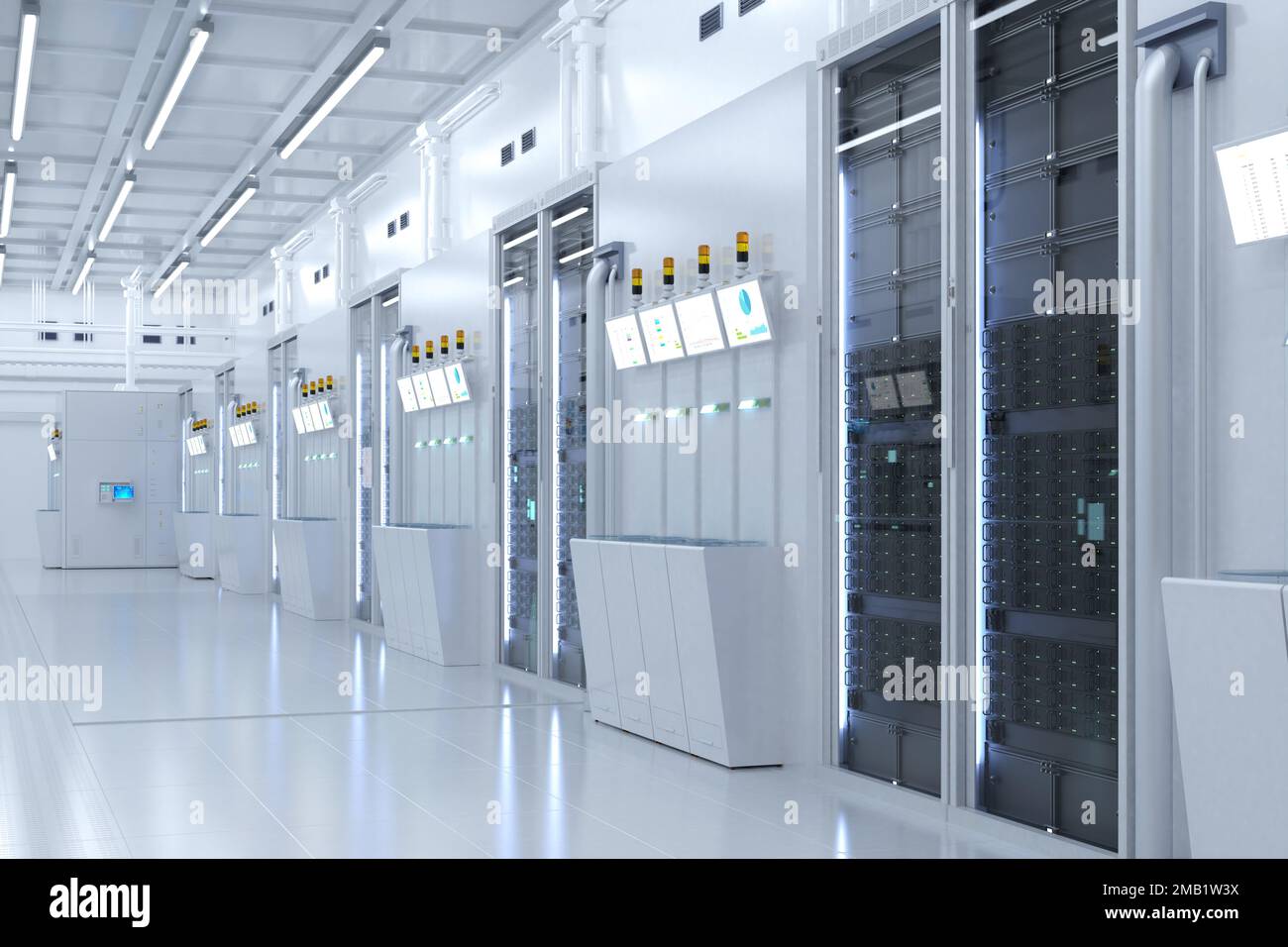 3d rendering white futuristic semiconductor manufacturing factory with ...