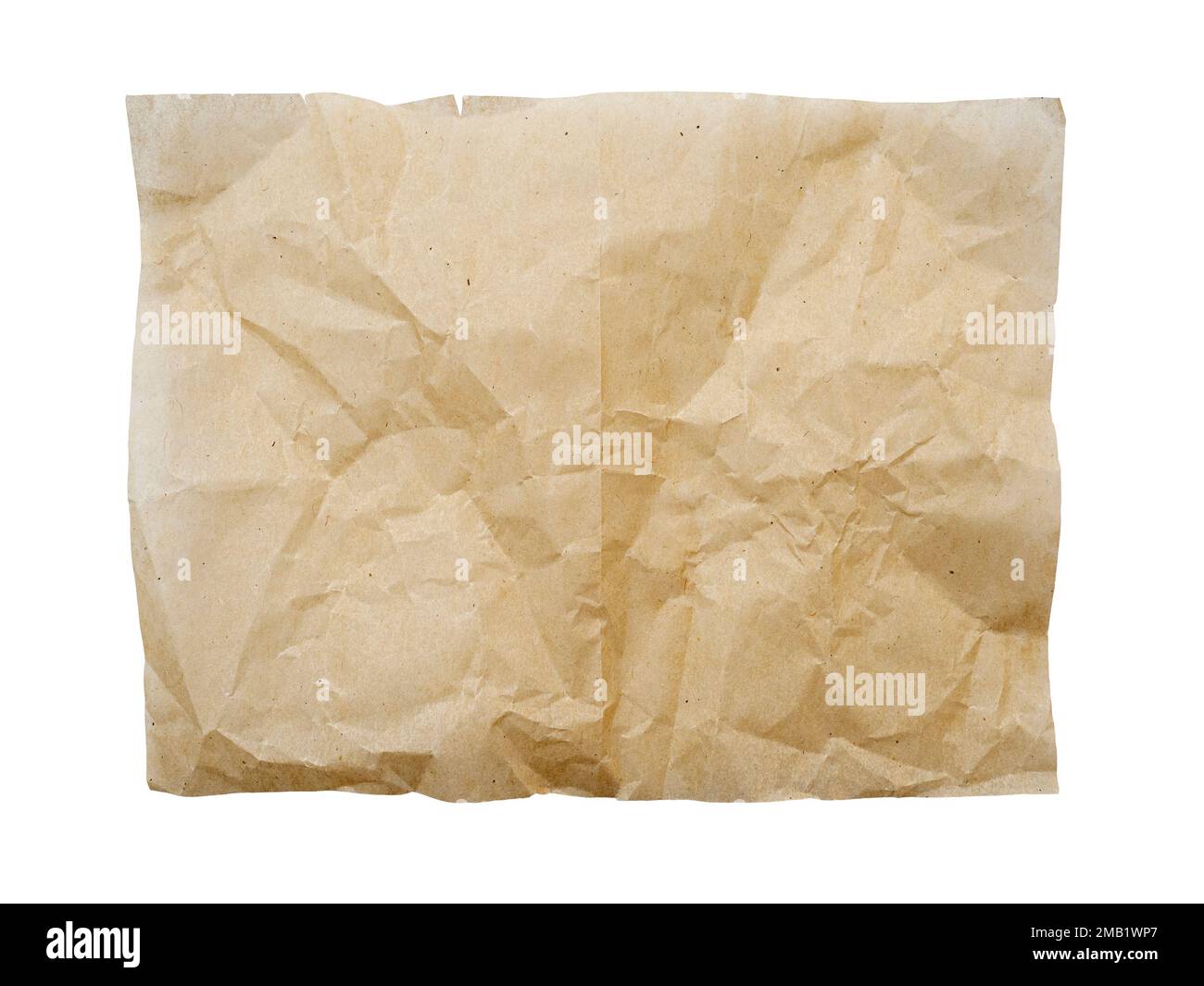 Square piece of crumpled folded parchment paper isolated on white ...