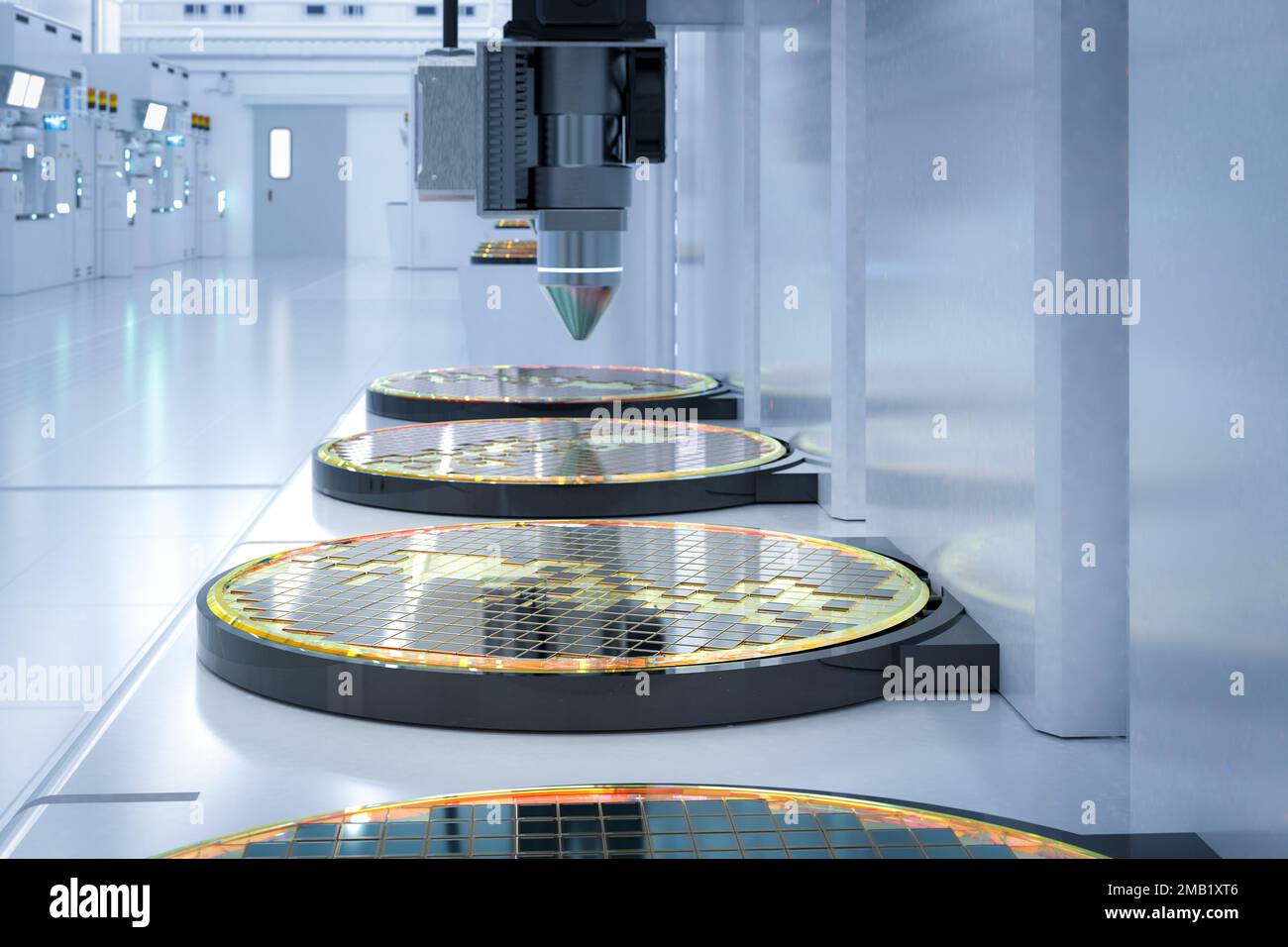 Semiconductor manufacturing with 3d rendering robotic arms with silicon wafers Stock Photo - Alamy