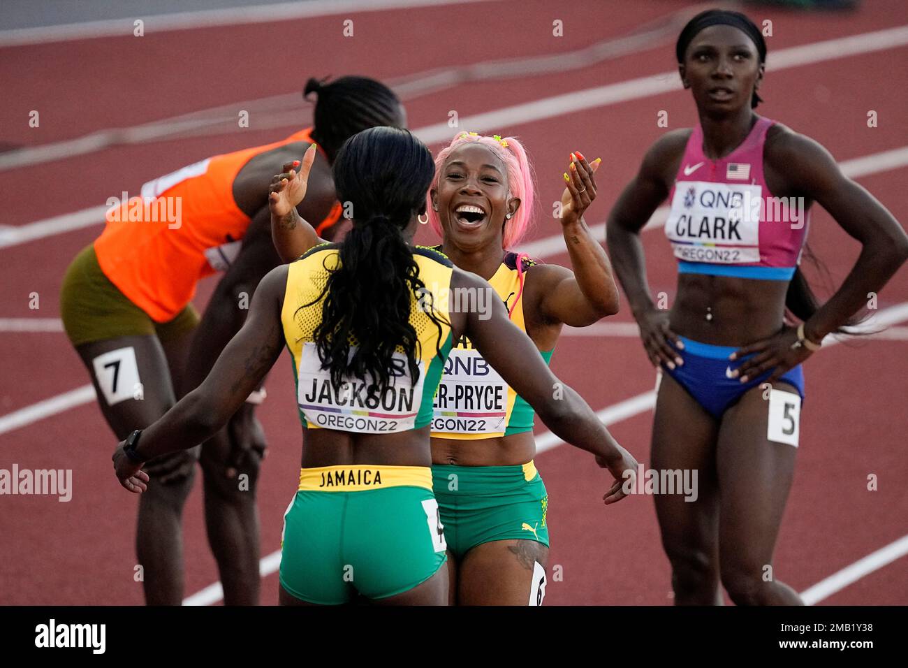Gold medalist Shericka Jackson, of Jamaica,, silver medalist Shelly-Ann ...