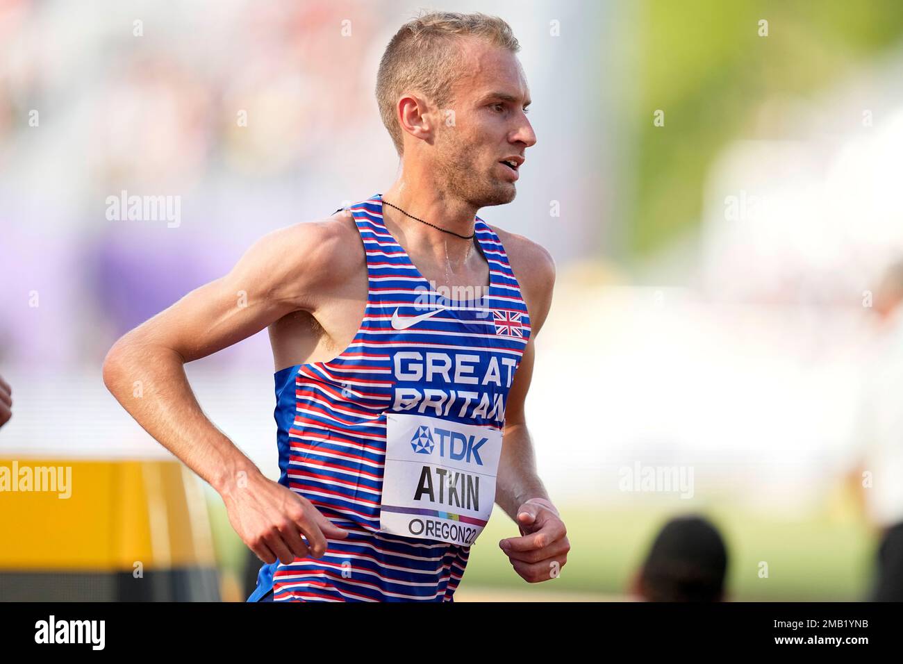 Sam Atkin, of Britain, competes during a heat in the men's 5000-meter ...