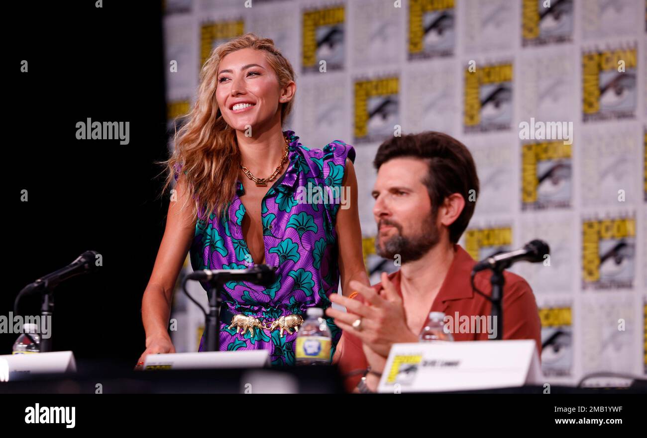 Dichen Lachman, from left, and Adam Scott attend a panel for the ...