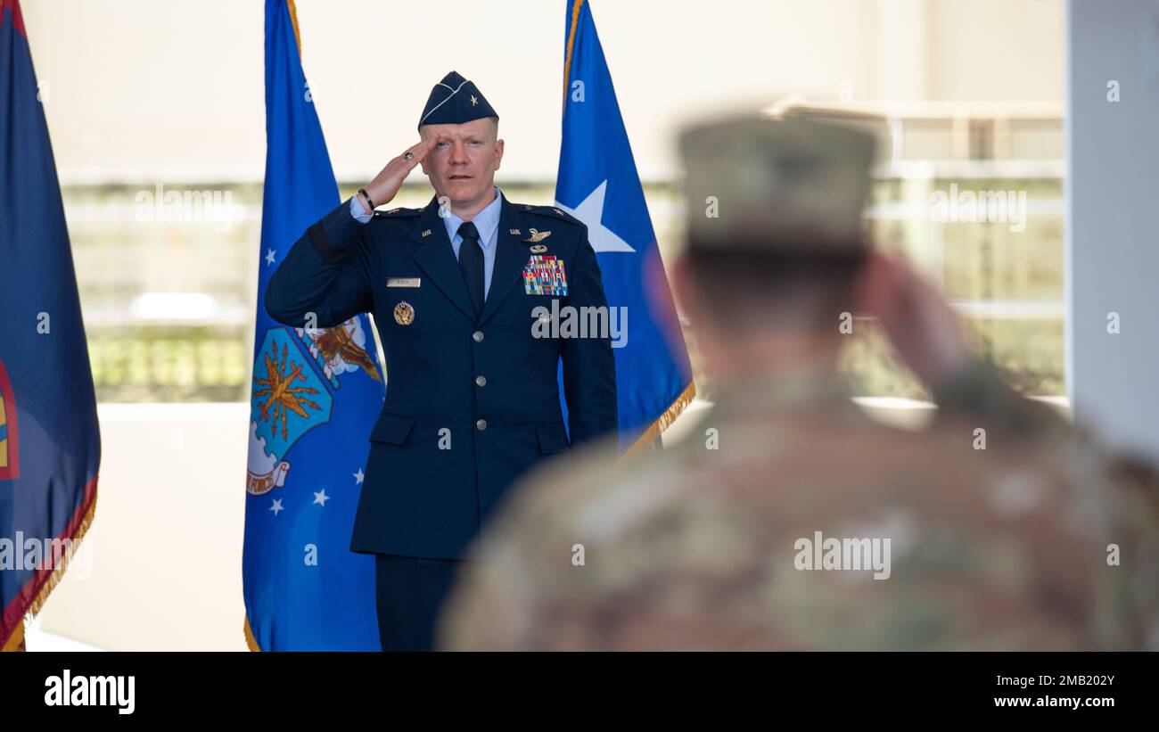 U.S. Air Force Brig. Gen. Paul R. Birch renders his first salute during ...