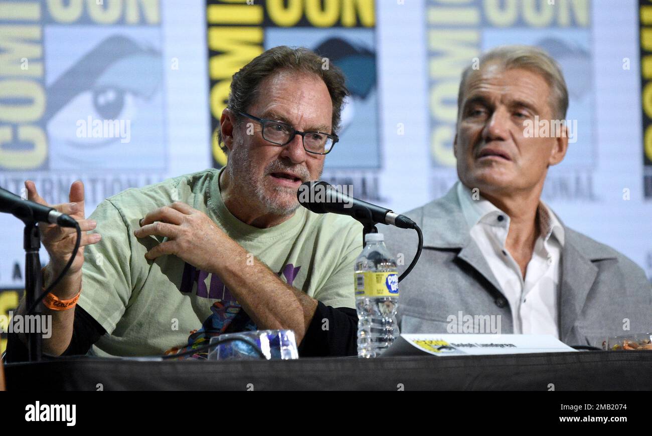 Stephen Root, left, and Dolph Lundgren participate in the Masters of ...