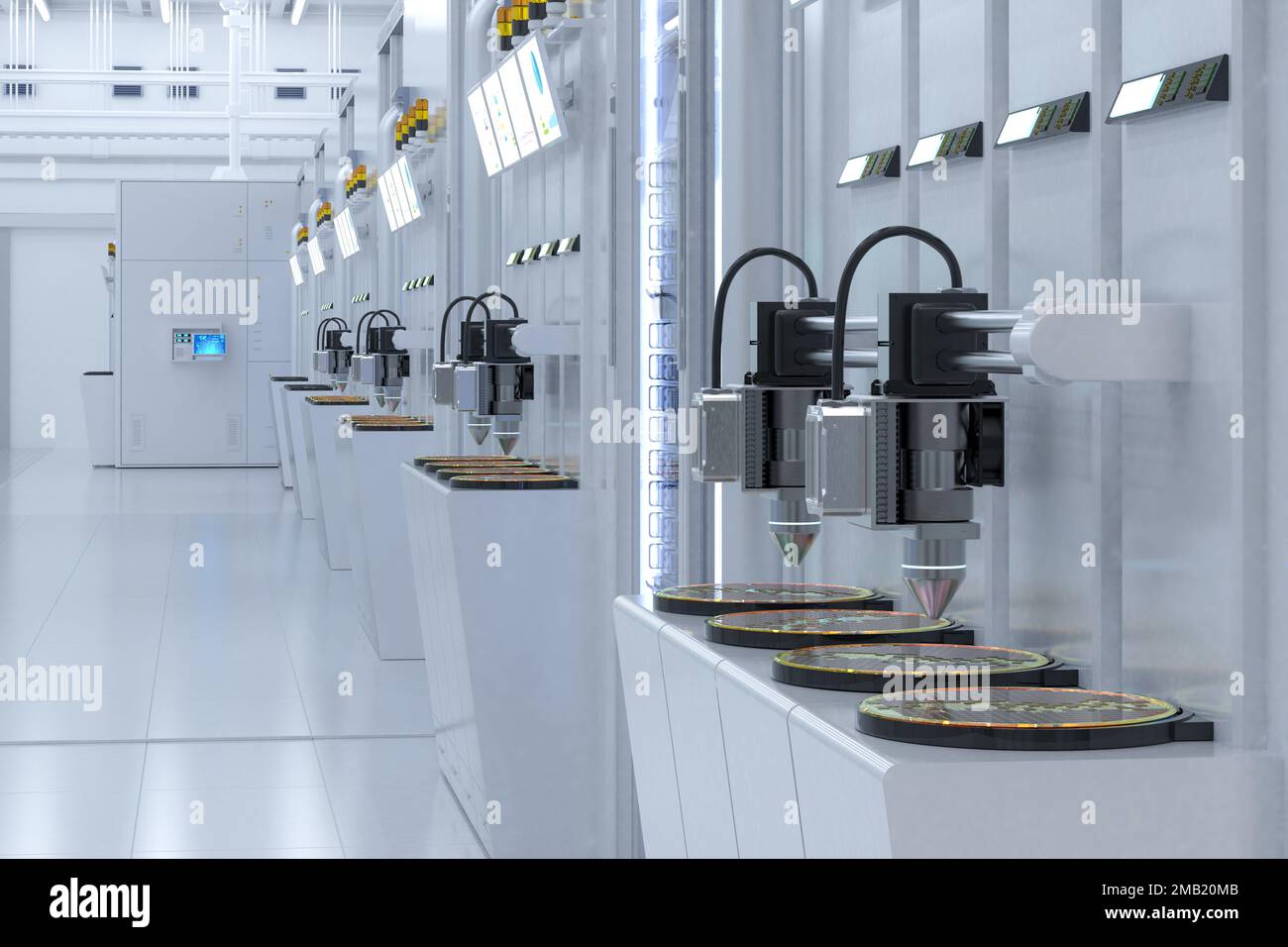 Semiconductor manufacturing with 3d rendering robotic arms with silicon wafers Stock Photo - Alamy
