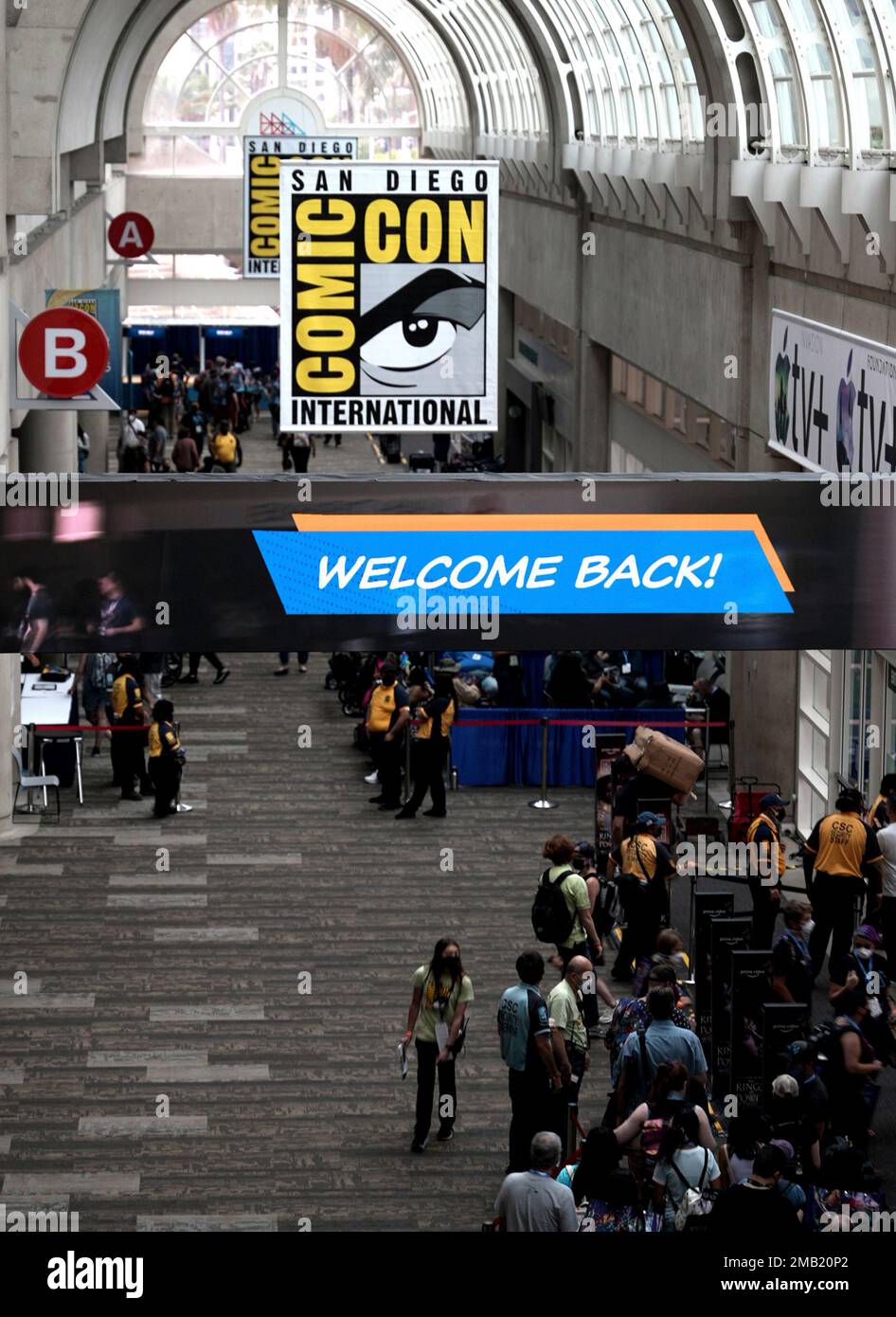 A view of signage appears on Preview Night before the start of Comic ...