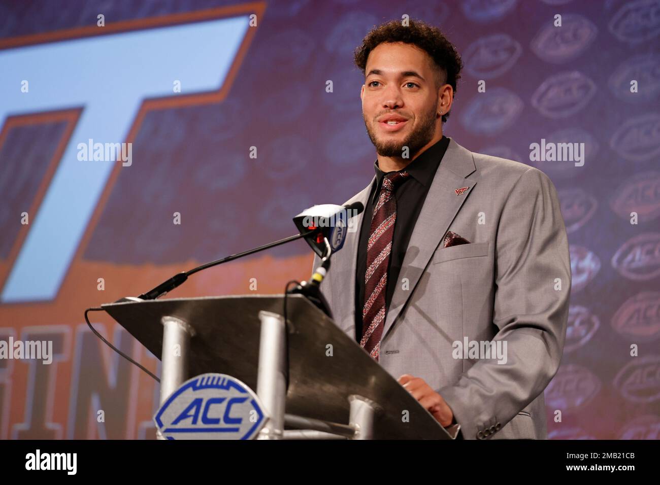 Virginia Tech wide receiver Kaleb Smith answers a question at the NCAA ...