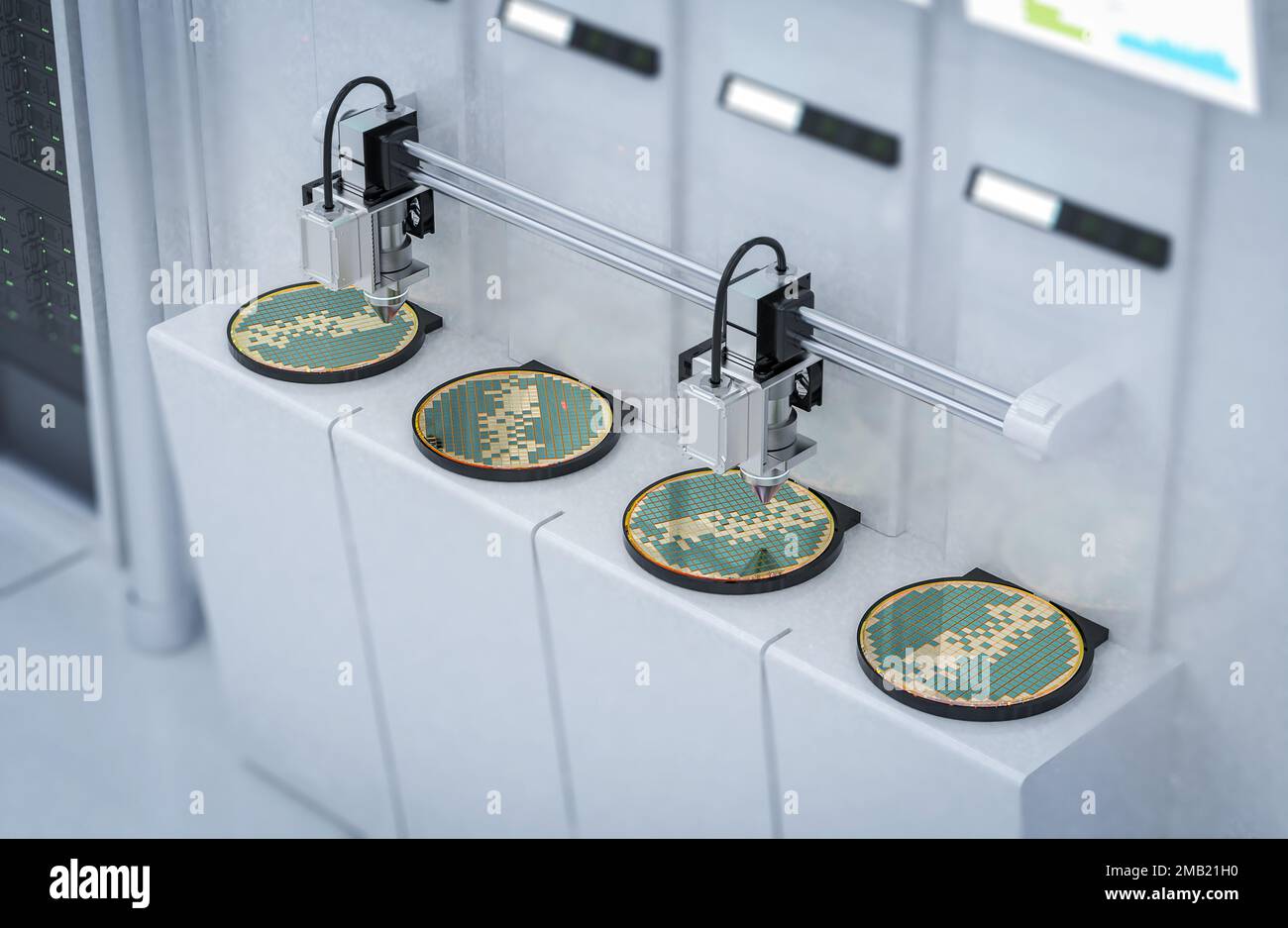 Semiconductor manufacturing with 3d rendering robotic arms with silicon wafers Stock Photo - Alamy