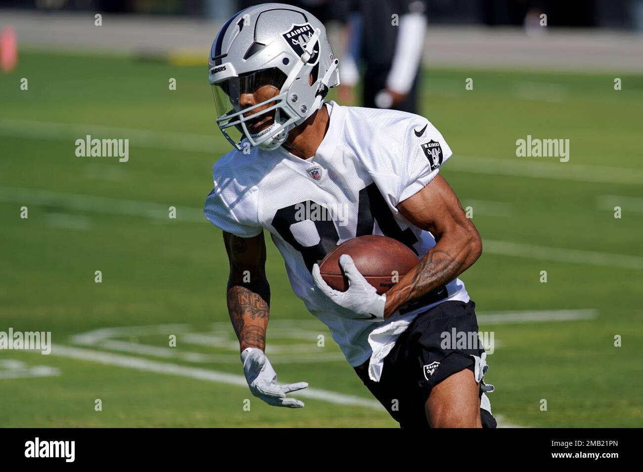 Las Vegas Raiders' Keelan Cole practices during NFL football training ...