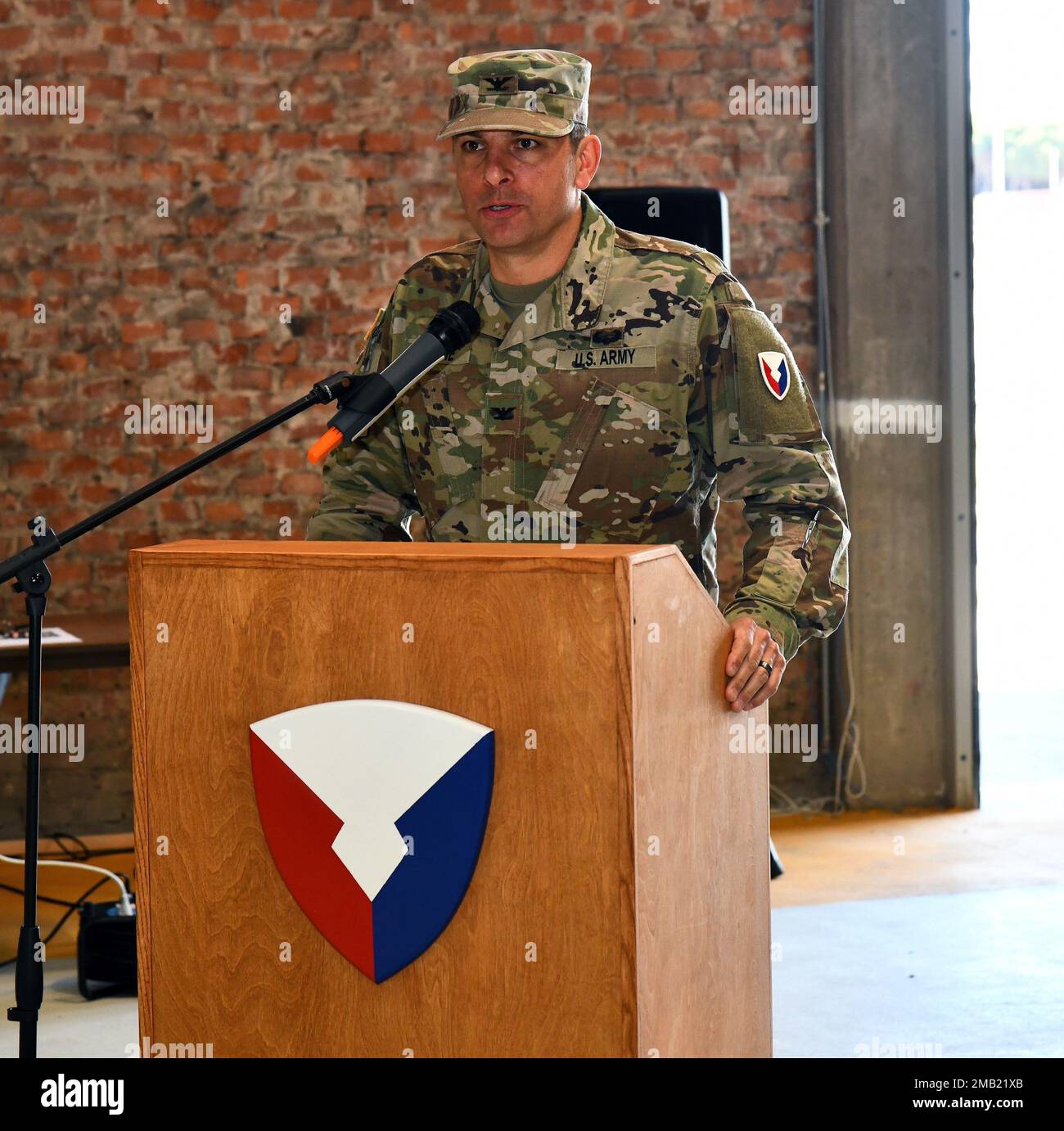 Col. Brad Bane, Commander 405th Army Field Support Brigade, provides ...