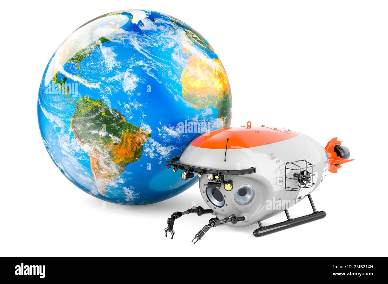 Bathyscaphe with Earth Globe, 3D rendering isolated on white background ...