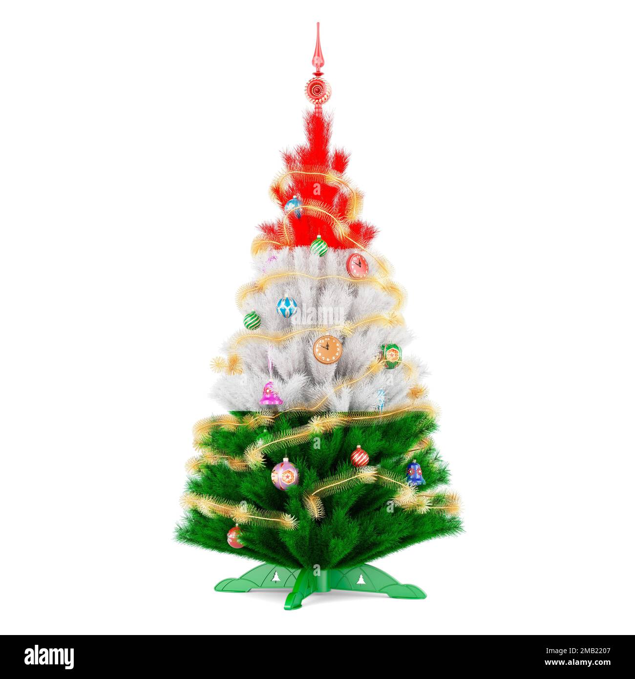 Hungarian flag painted on the Christmas tree, 3D rendering isolated on ...