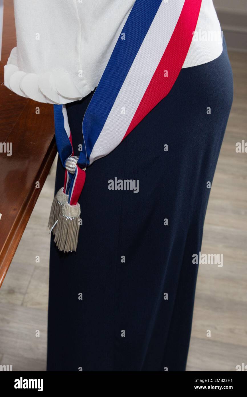 French woman mayor with white red blue scarf france flag tricolor ...