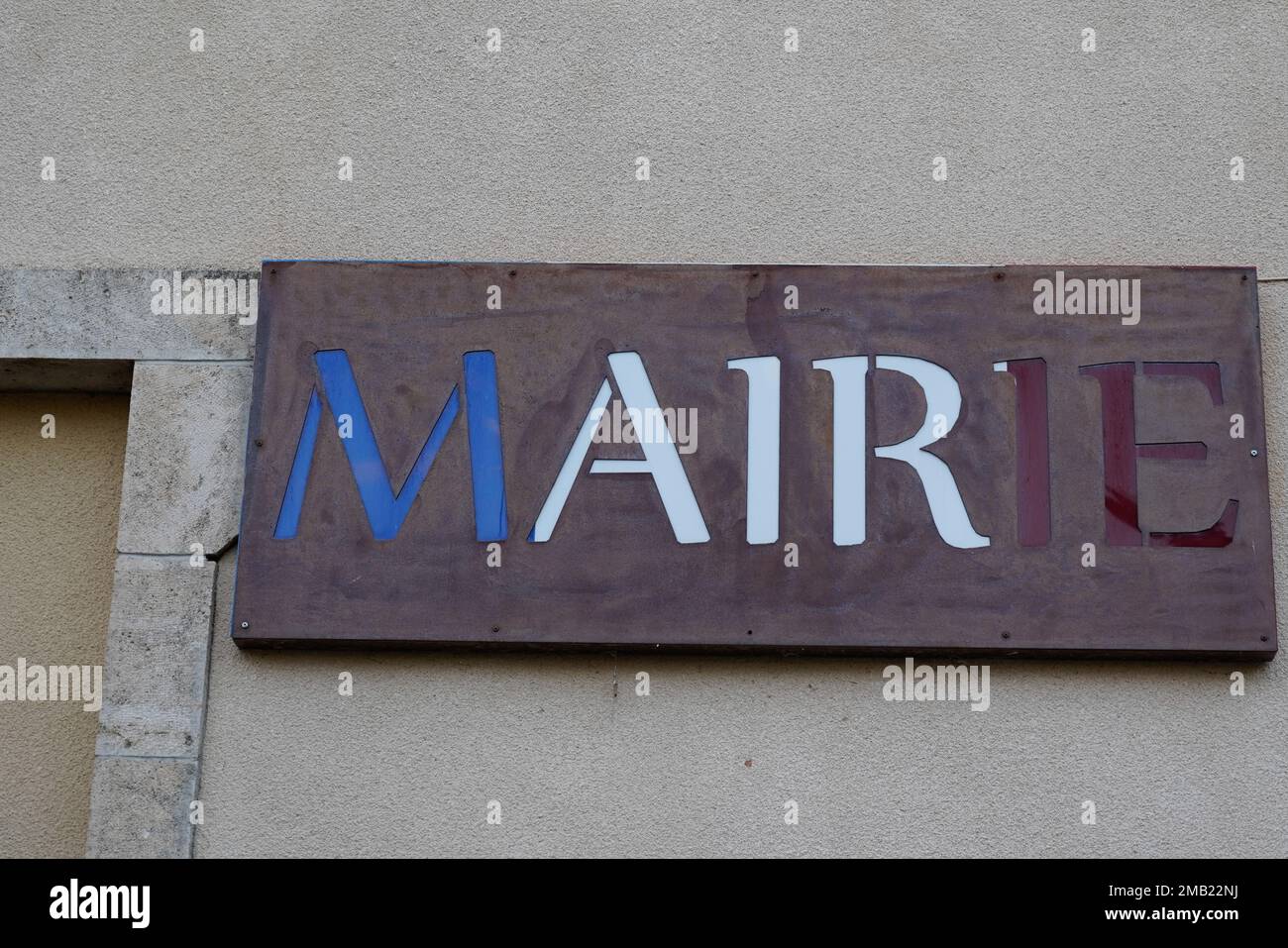 mairie france text blue white red sign on facade building mean town ...