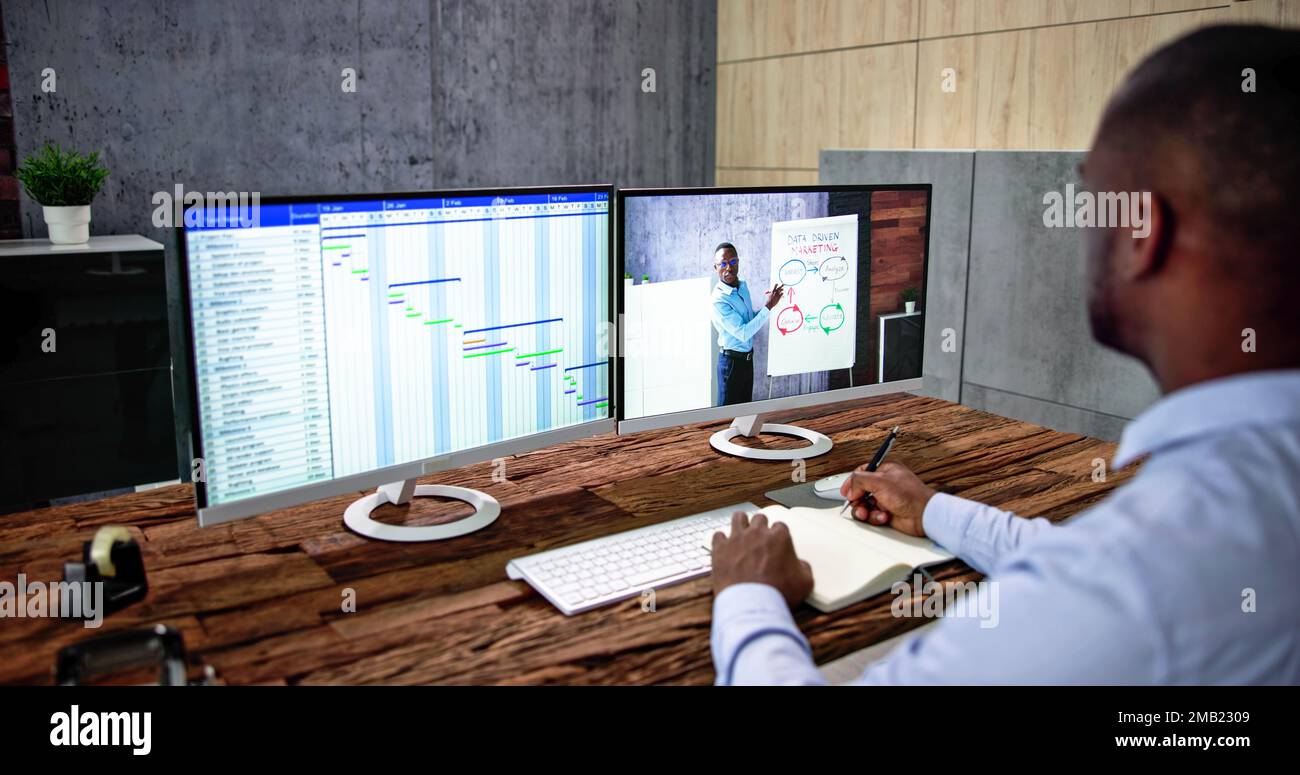 Online Virtual Video Conference Training On Desktop Computer Stock ...