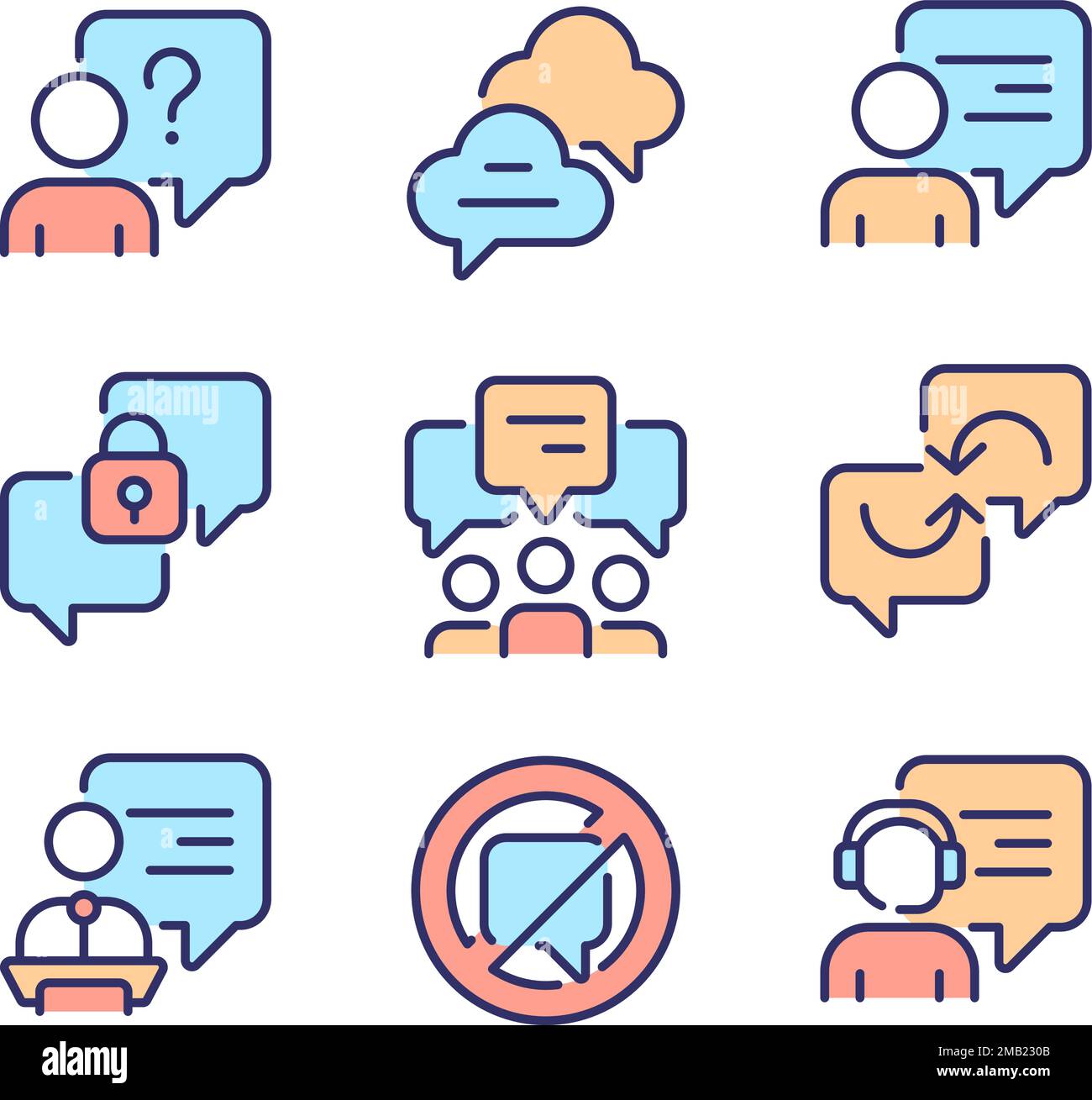 Speech balloons pixel perfect RGB color icons set Stock Vector Image ...