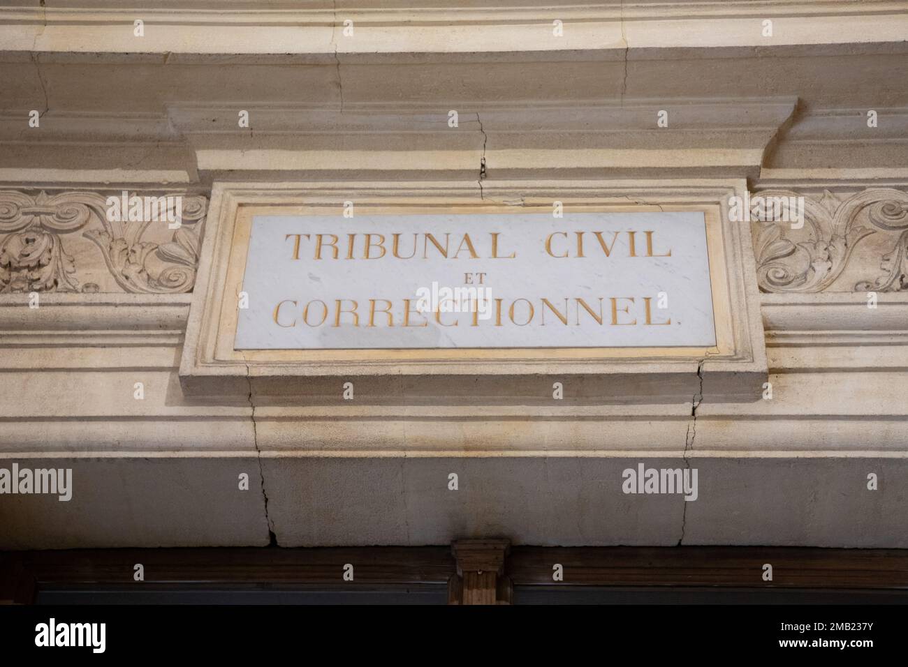 tribunal civil et correctionnel text on ancient wall facade building ...