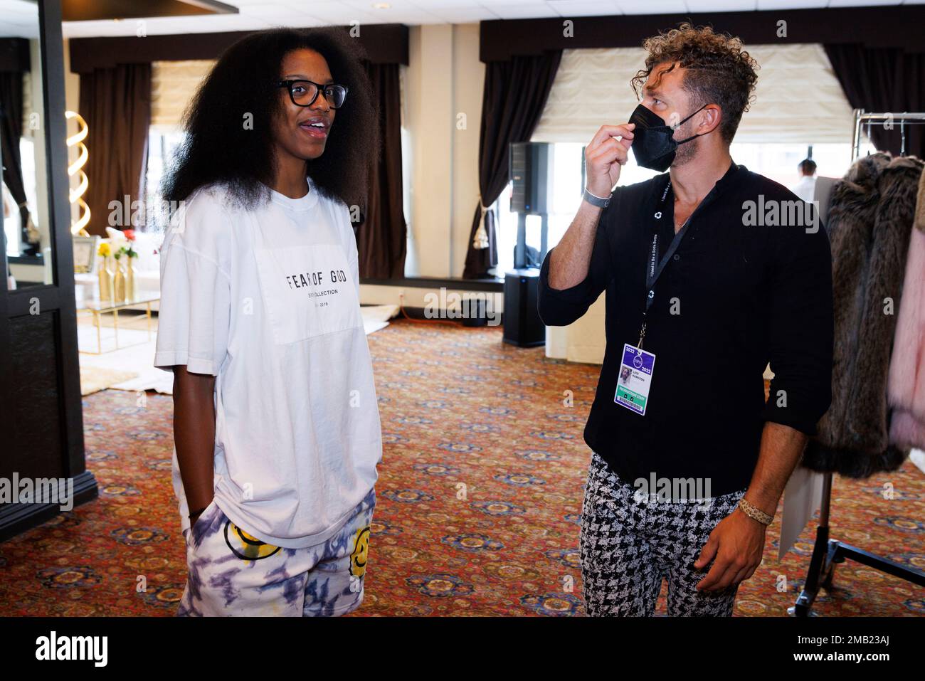 Diamond DeShields, left attends the Backstage Creations Lounge at the ...
