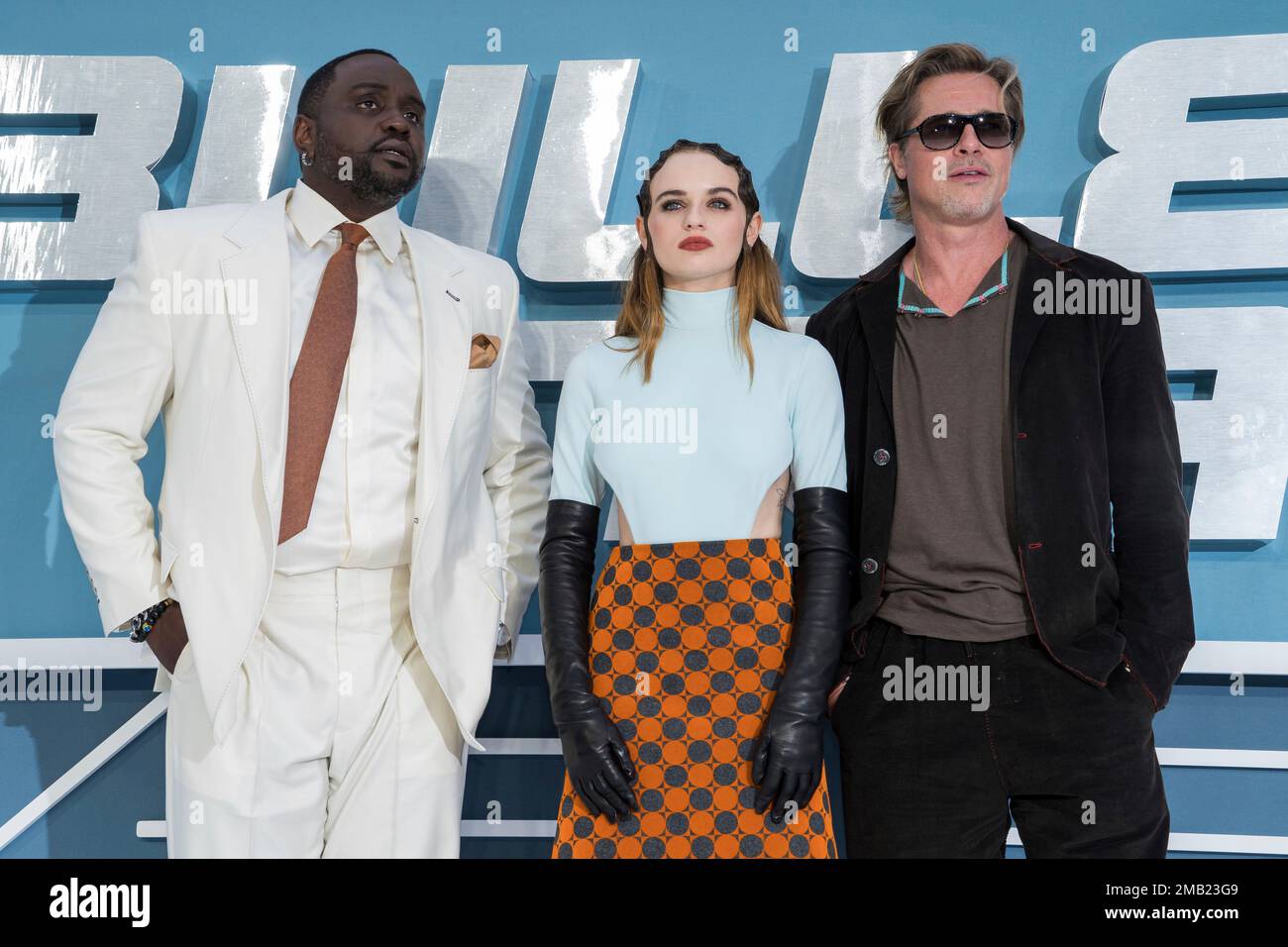 Brian Tyree Henry, from left, Joey King, and Brad Pitt pose for ...