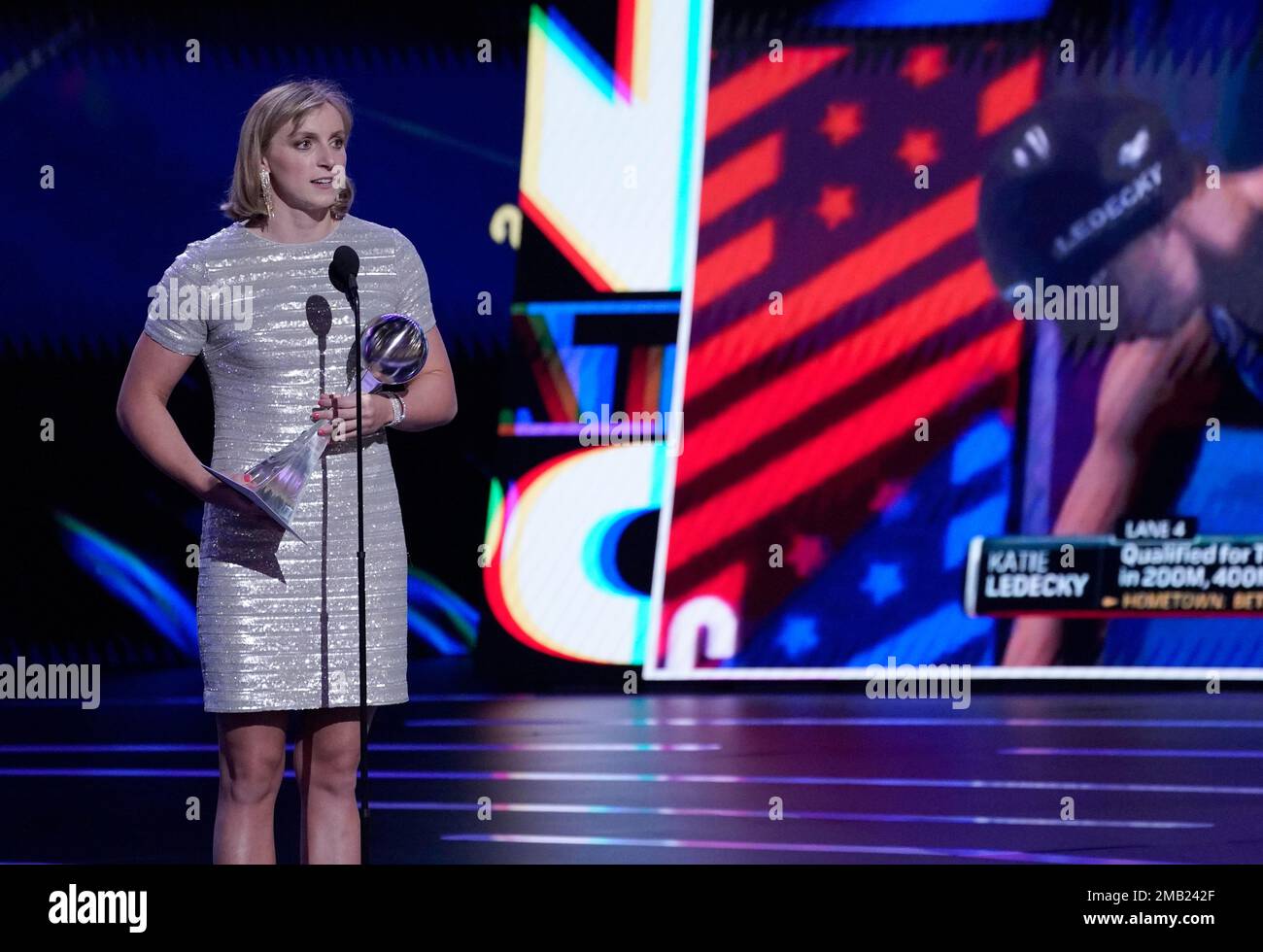 Swimmer Katie Ledecky accepts the award for best athlete, women's ...