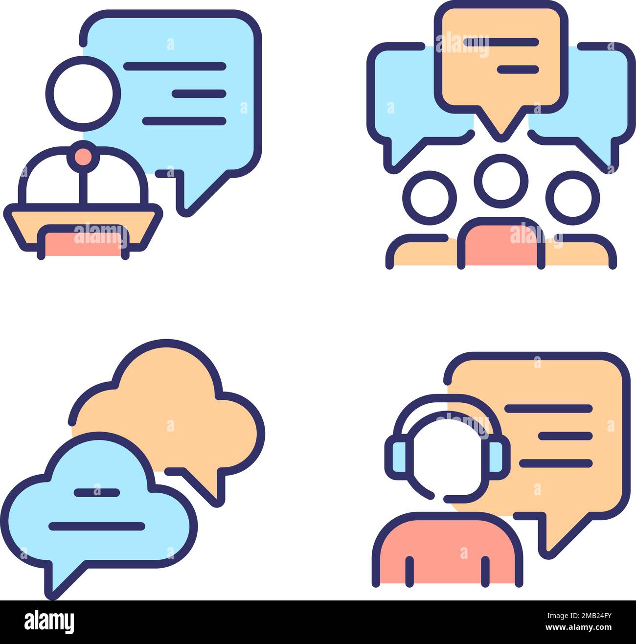 Speech bubbles in different spheres pixel perfect RGB color icons set ... Speech bubbles in different spheres pixel perfect RGB color icons set ...
