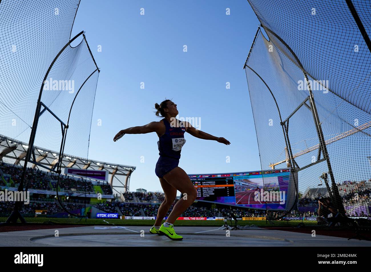 Sandra Perkovic, of Croatia , competes during the final of the women's ...