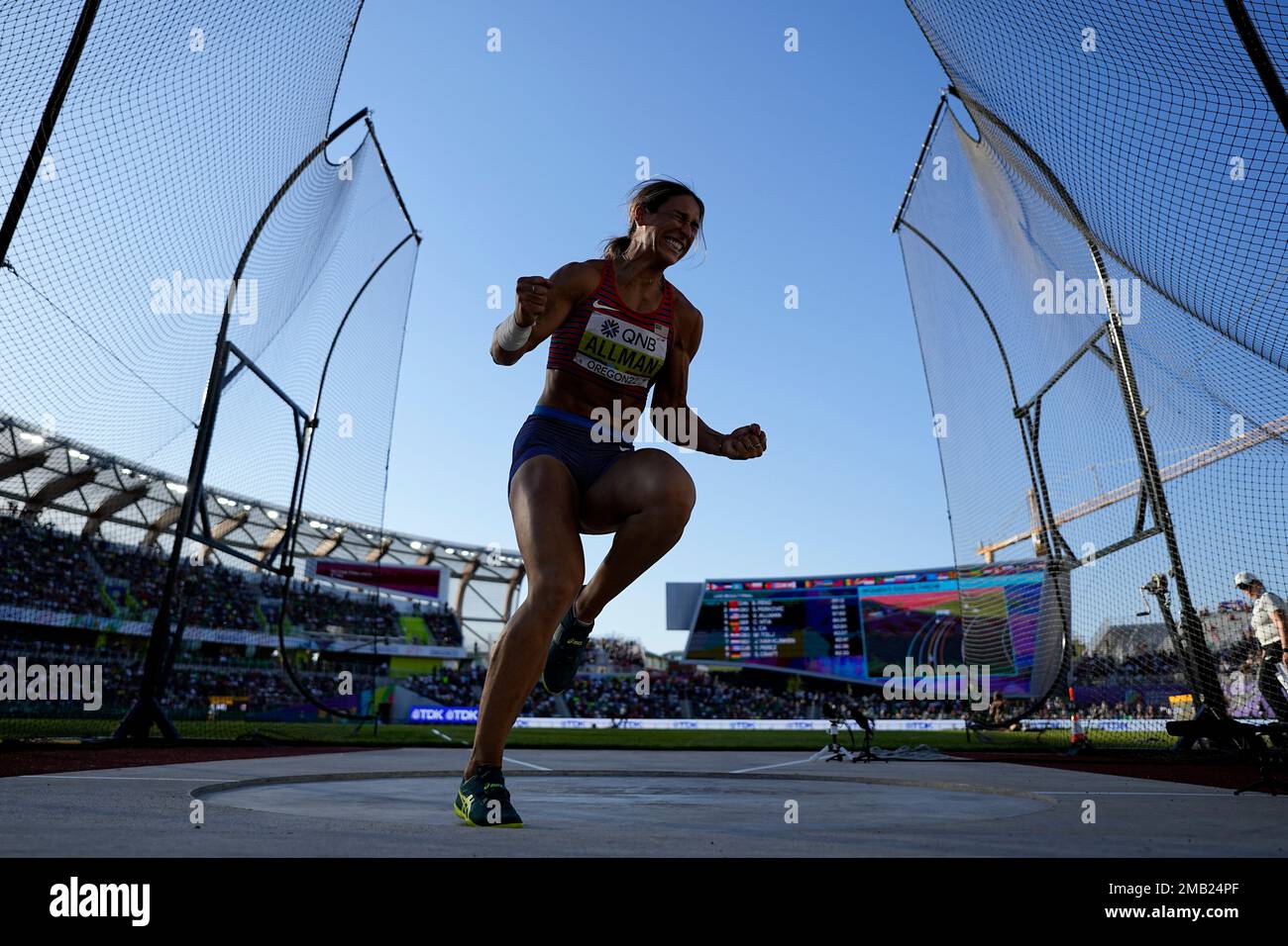Valarie Allman, of the United States, competes during the final of the ...