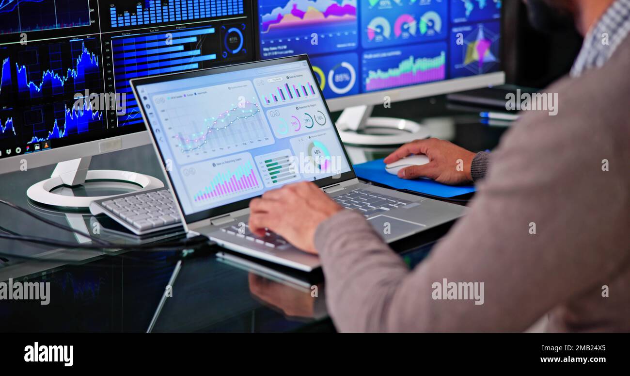 African Businessman Using Analytics Data KPI Dashboard Tech Stock Photo ...