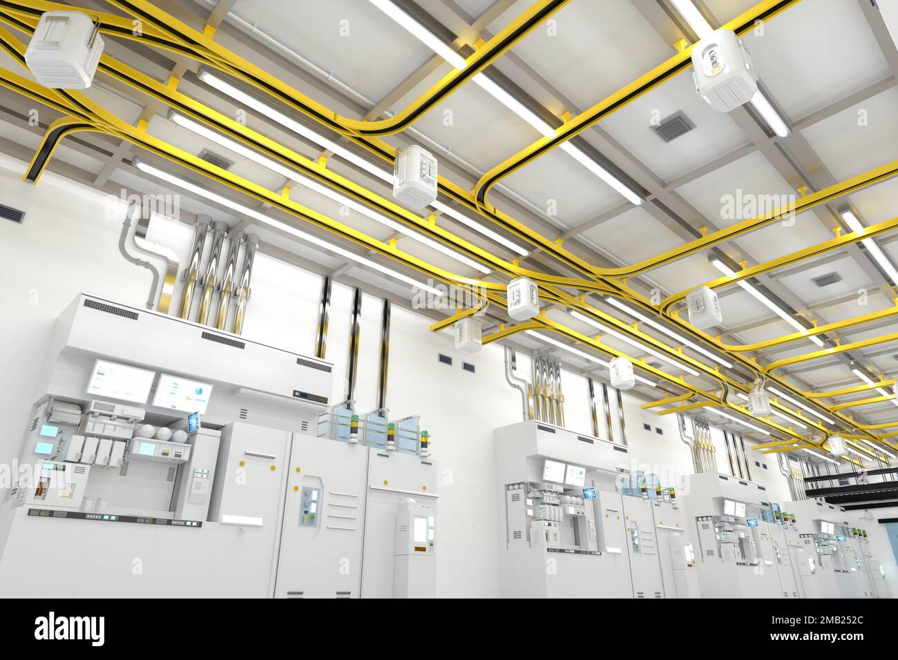 3d rendering white futuristic semiconductor manufacturing factory with ...
