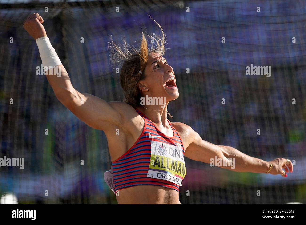 Valarie Allman, of the United States, celebrates during the final of ...