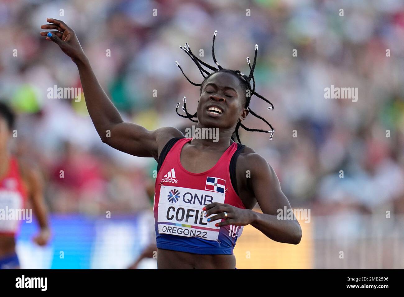 Fiordaliza Cofil, of the Dominican Republic, wins in the semifinal of ...
