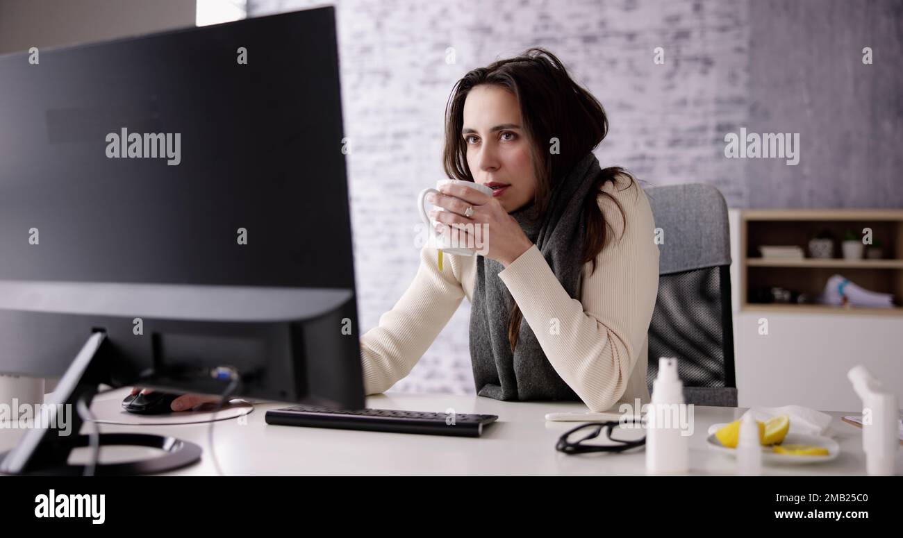 Office Employee Computer With Flu. Business Executive Stock Photo - Alamy