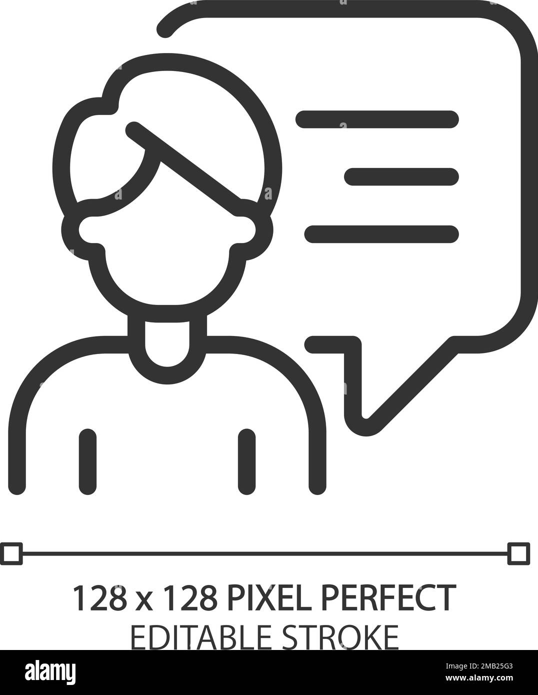Talking man with chat bubble pixel perfect linear icon Stock Vector ...