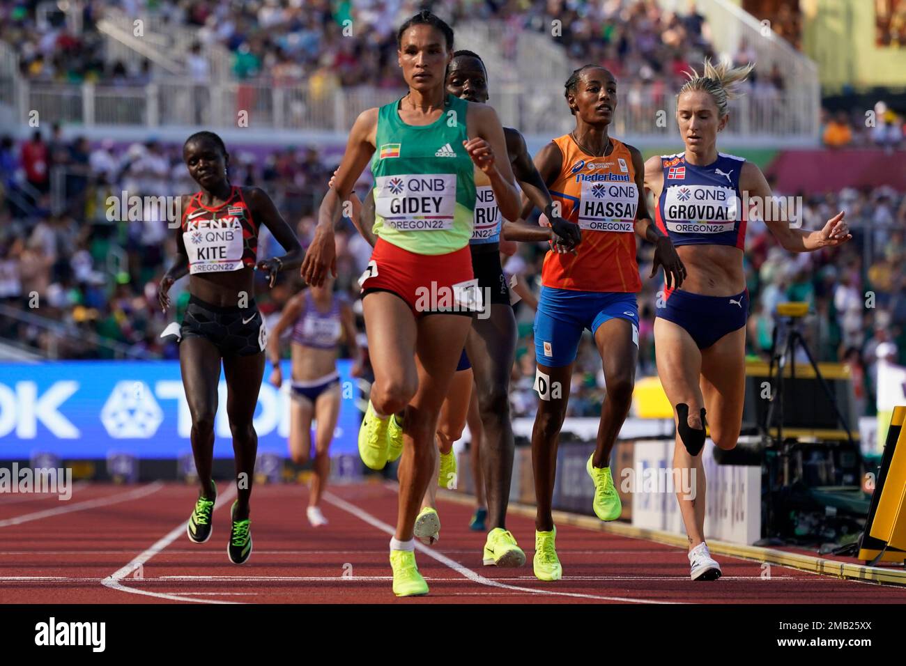 Letesenbet Gidey, of Ethiopia, wins during a heat in the women's 5000 ...