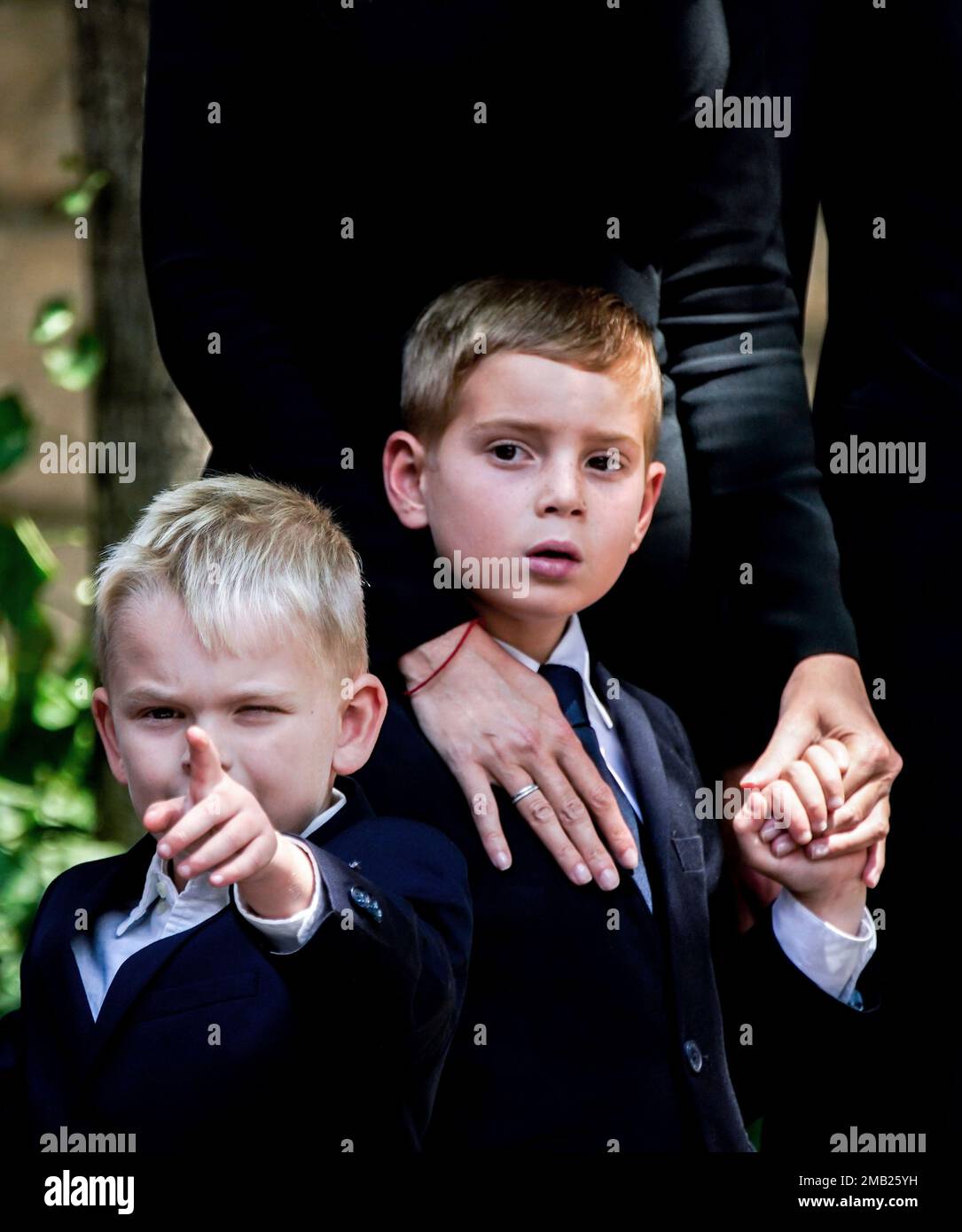 Theodore Kushner, son of Ivanka Trump and Jared Kushner, points at ...