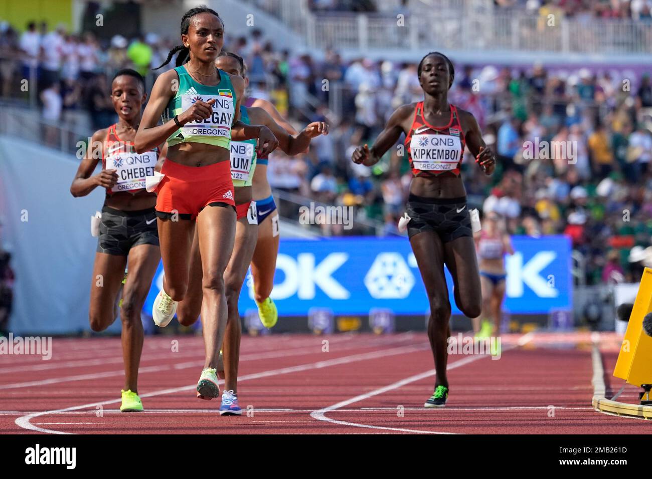 Gudaf Tsegay, of Ethiopia, wins during a heat in the women's 5000-meter ...