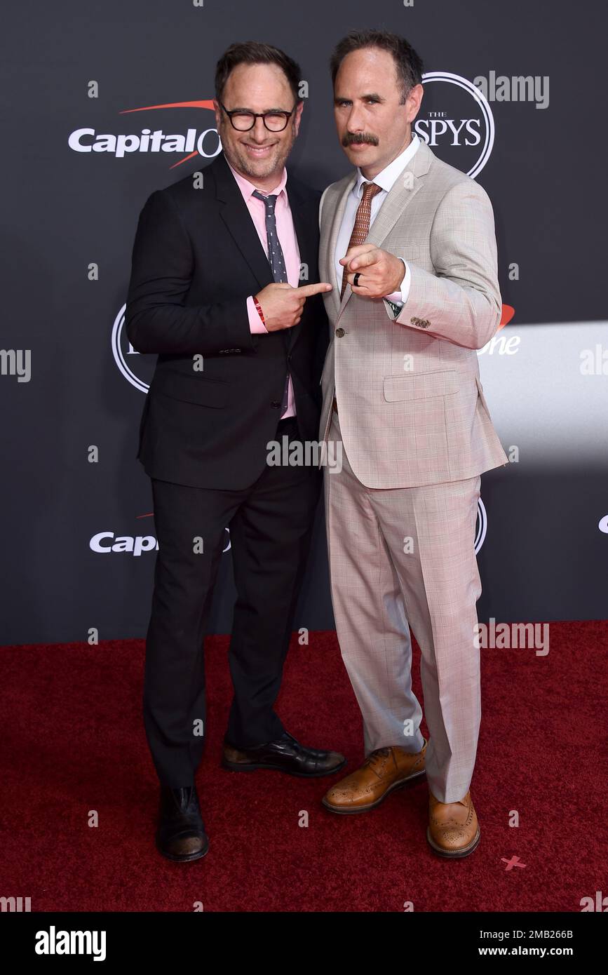 Jason Sklar, left, and Randy Sklar of the Sklar Brothers arrive at the ...