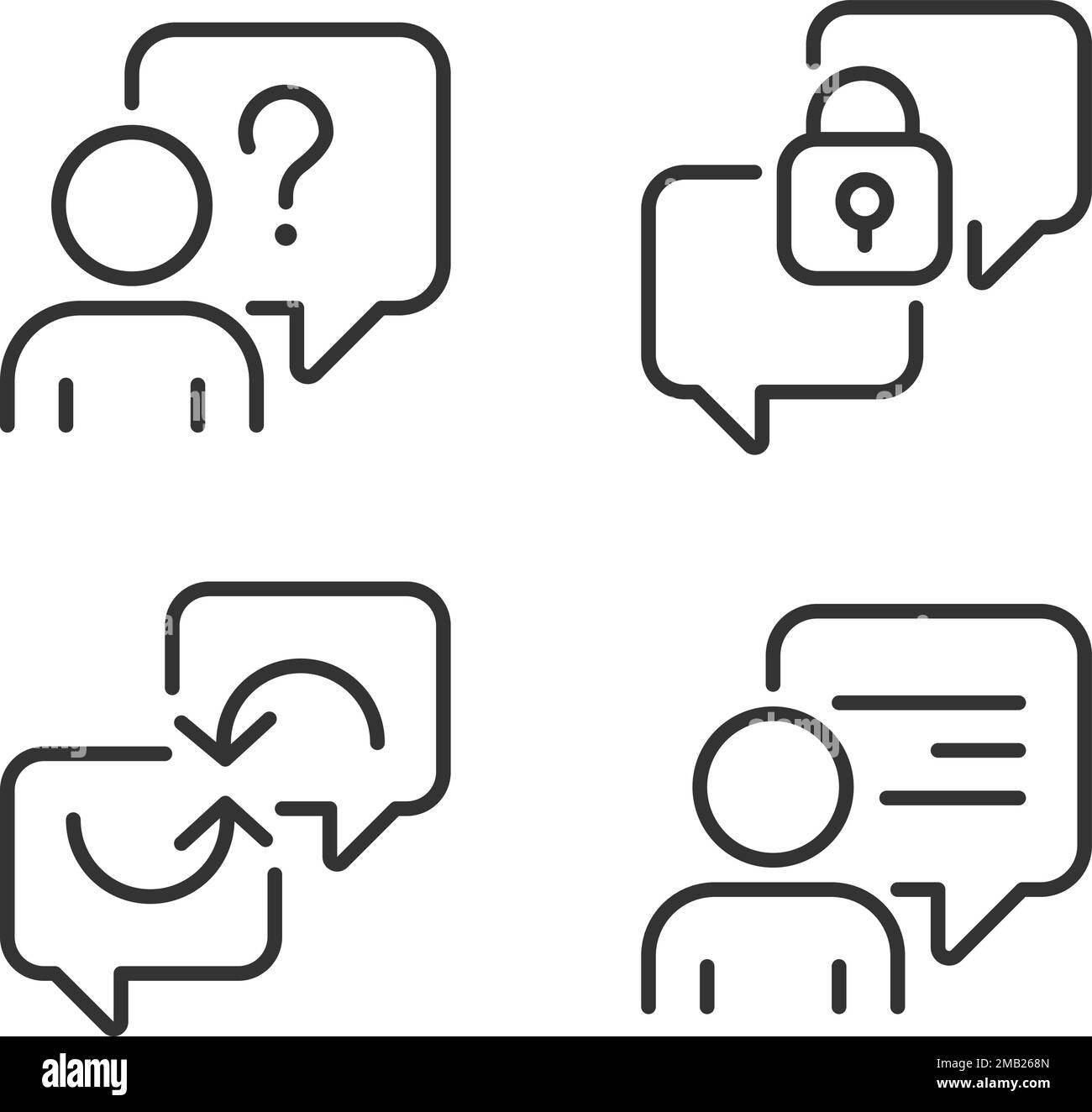 Speech bubbles for communication pixel perfect linear icons set Stock ... Speech bubbles for communication pixel perfect linear icons set Stock ...
