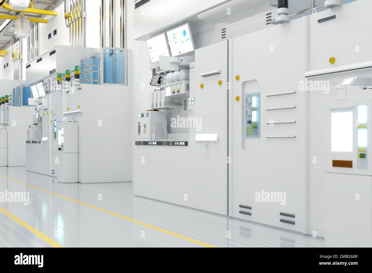 3d rendering white futuristic semiconductor manufacturing factory or ...