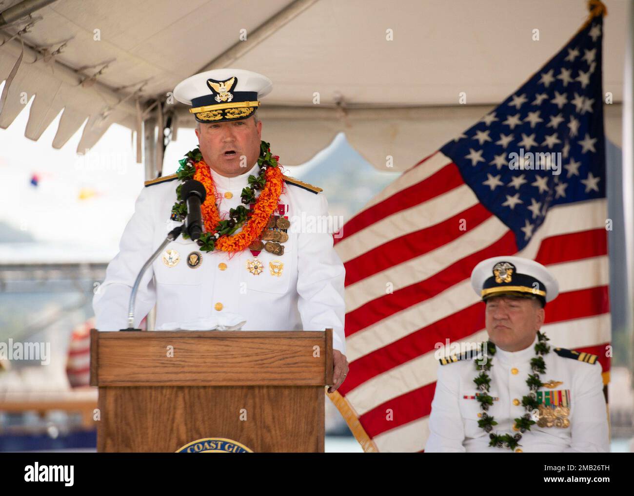 Rear Adm. Matthew Sibley, commander, Coast Guard 14th District, speaks ...