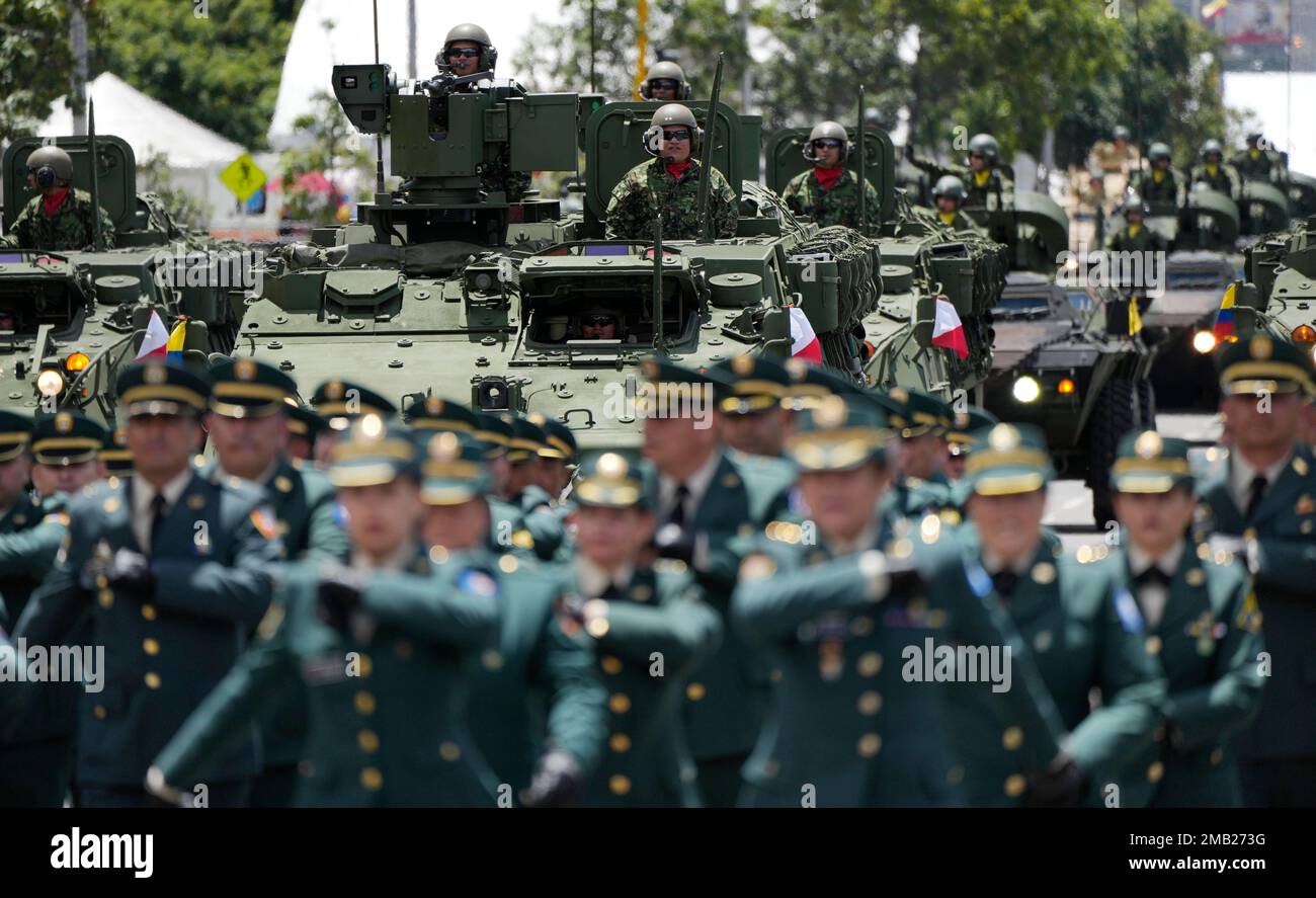 Soldiers march during a military parade celebrating Colombia's 212 ...