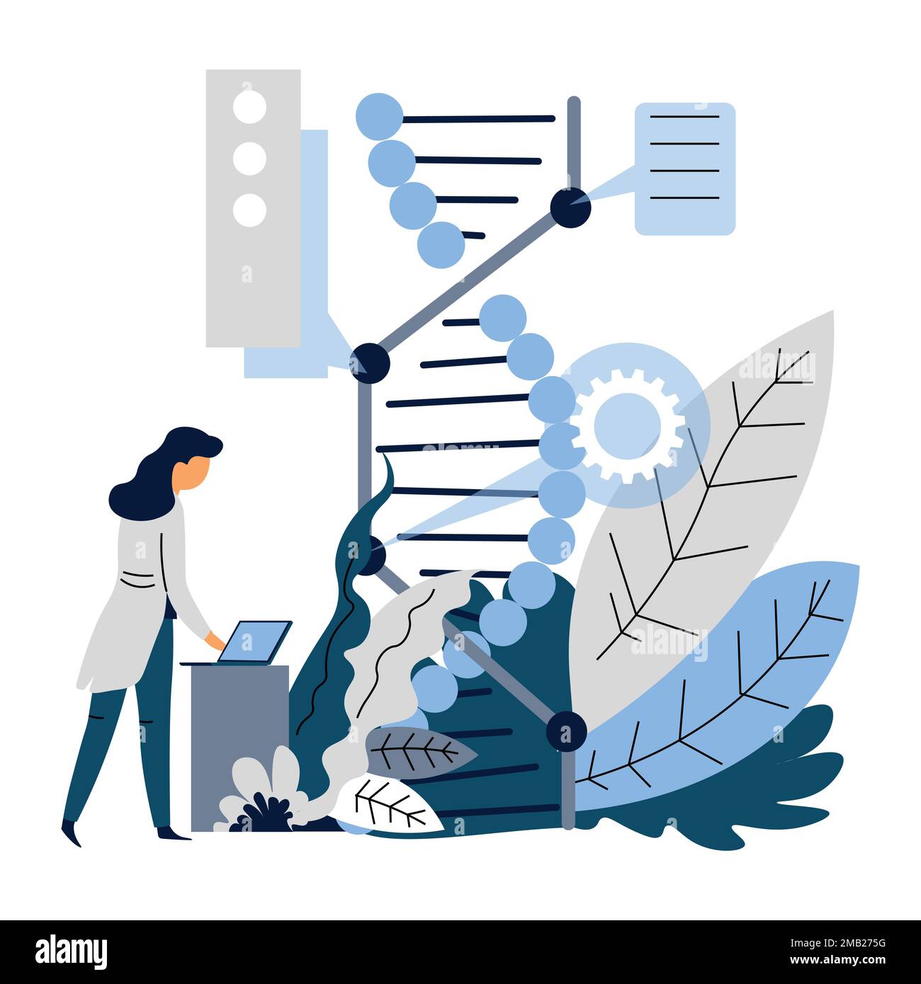 Scientist and microbiology artificial intelligence and DNA code modification science vector ...