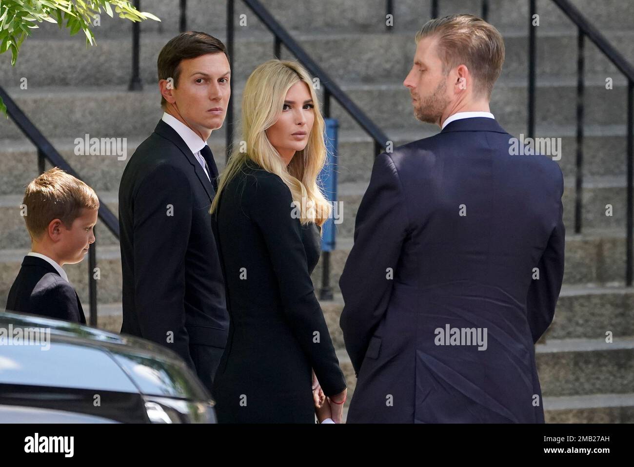 From right, Eric Trump, Ivanka Trump and Jared Kushner arrive for the ...
