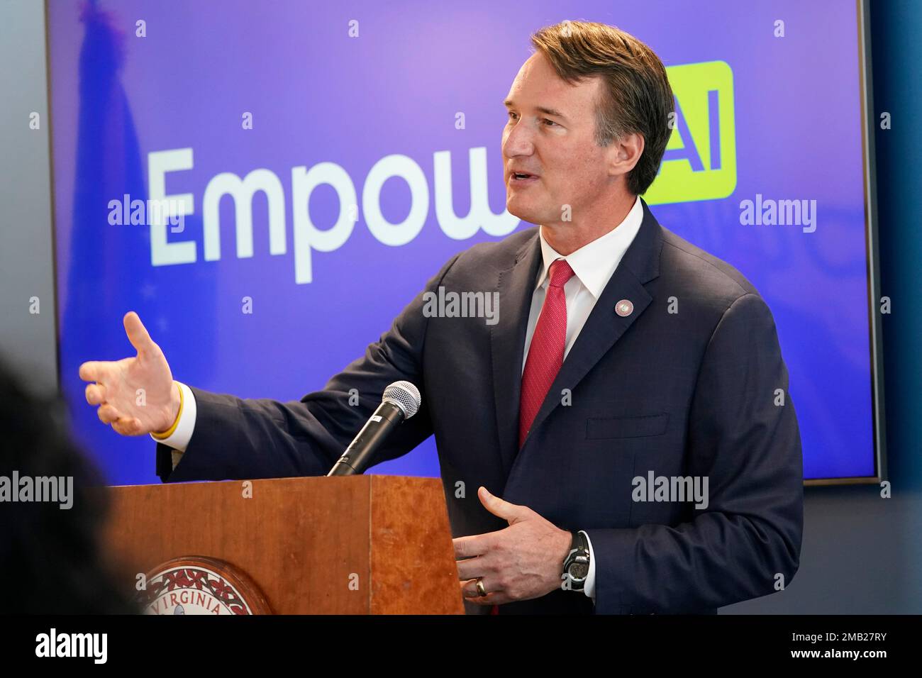 Virginia Gov. Glenn Youngkin gestures as he delivers remarks during ...