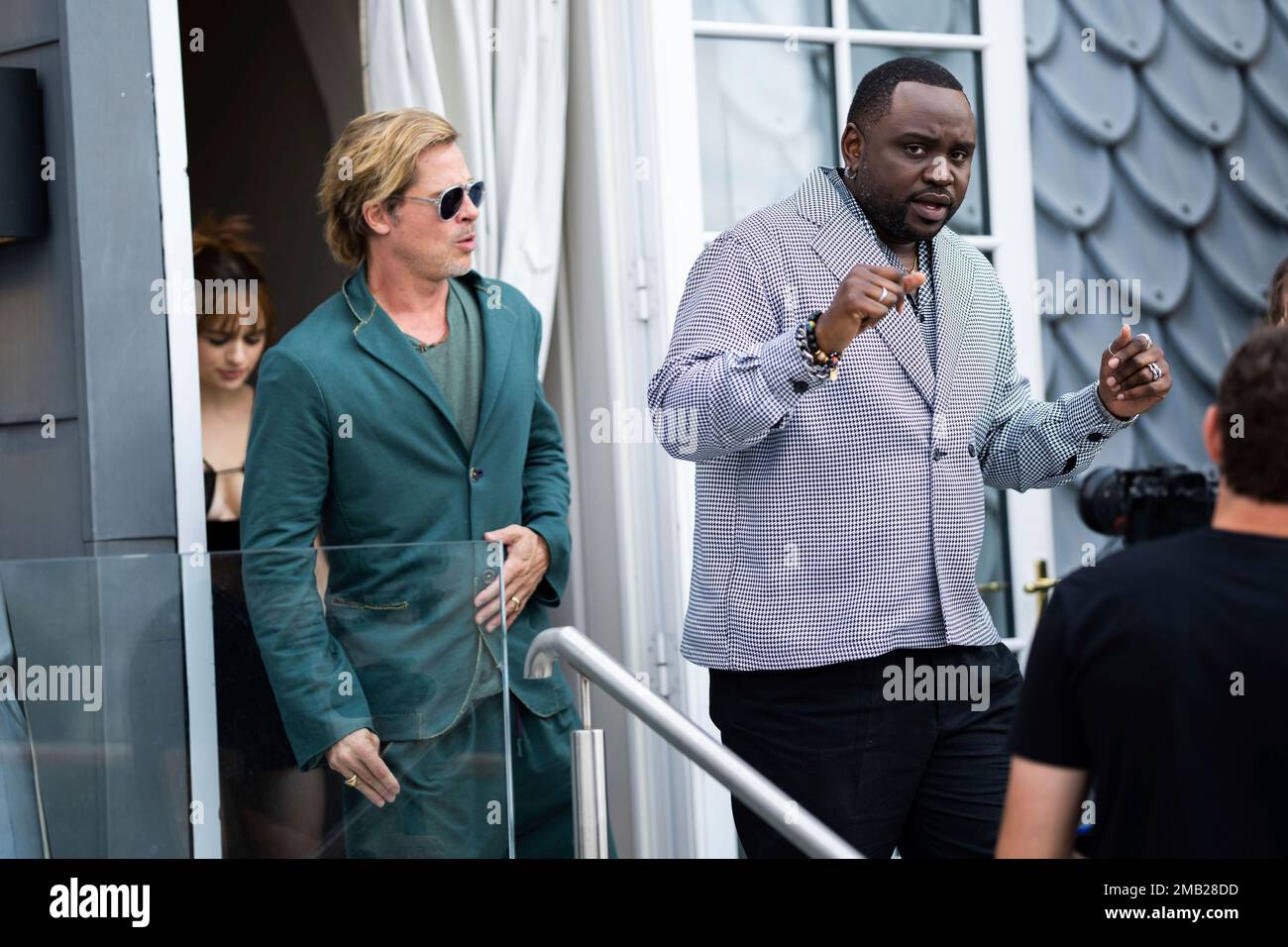 Brad Pitt, left, and Brian Tyree Henry upon arrival at the photo call ...