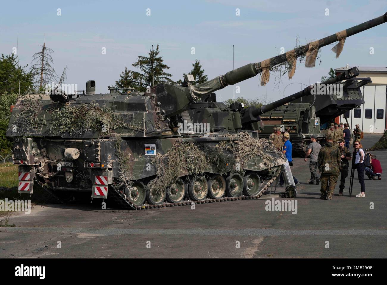An armoured howitzer Panzerhaubitze 2000 is parked during an exercise ...