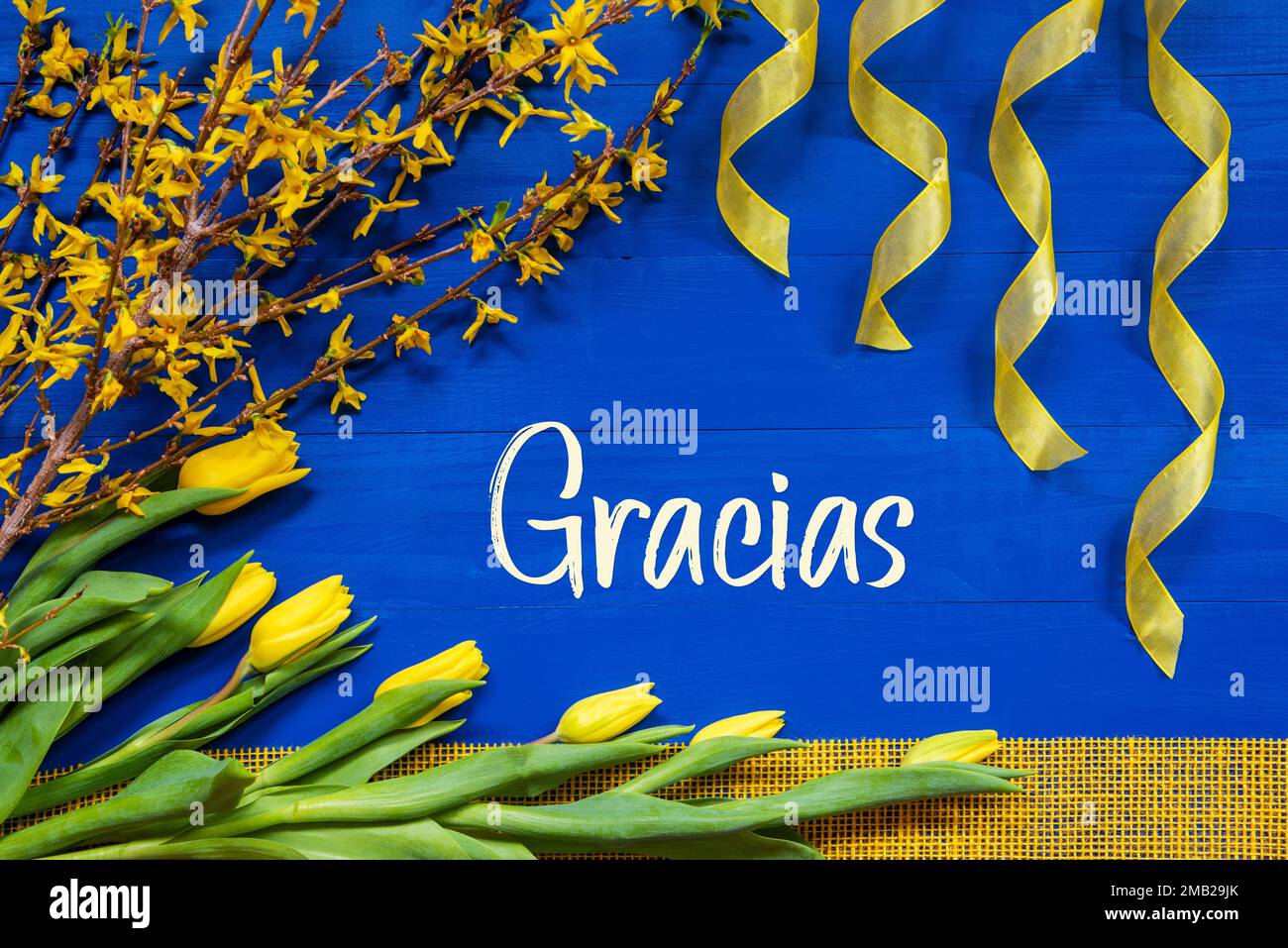 Spring Flowers Decoration, Branch, Ribbon, Gracias Means Thank You ...