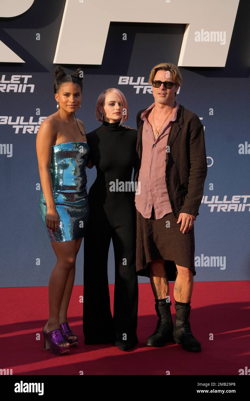 From left actors Zazie Beetz, Joey King and Brad Pitt pose on the red ...