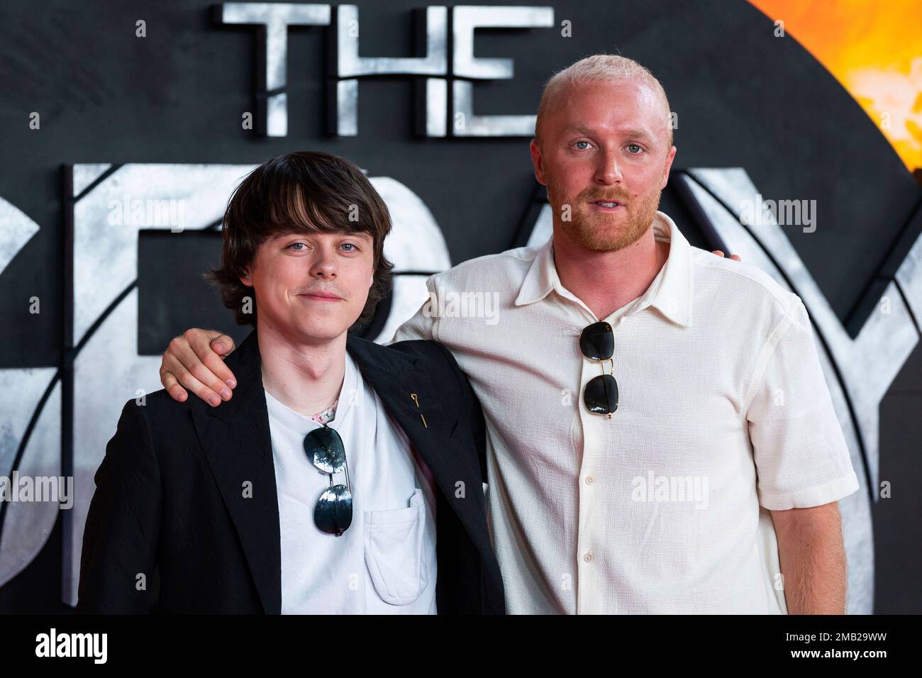 Alex Elmslie and Theo Baker pose for photographers upon arrival at the ...