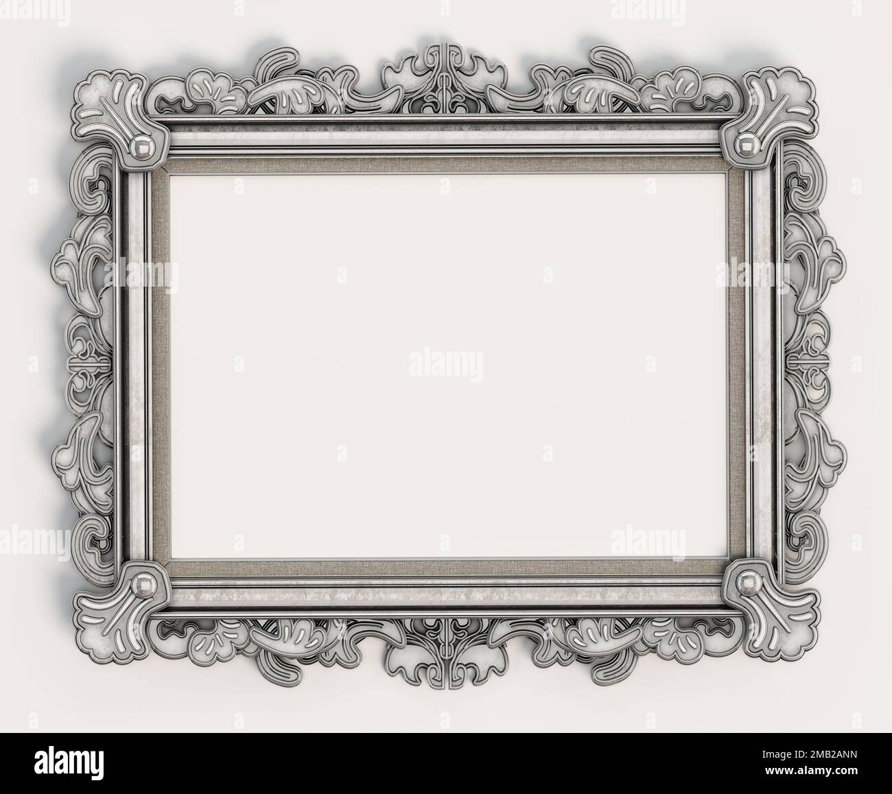 Silver ornate vintage picture frame. 3D illustration Stock Photo - Alamy